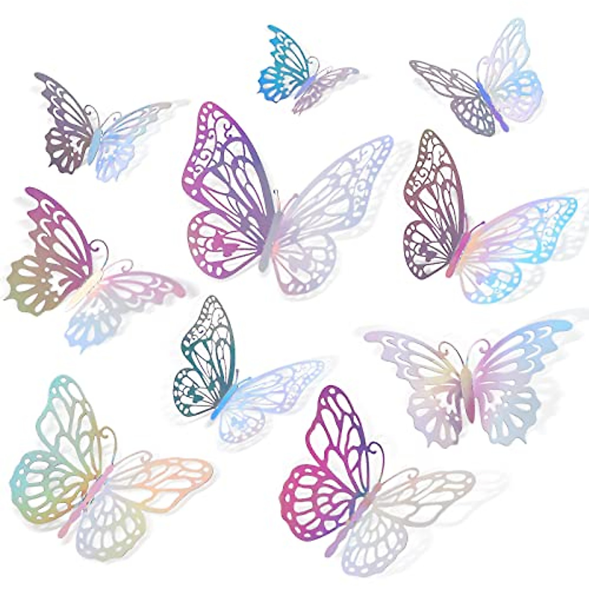 72 PCS Laser Butterfly Decorations, 3D Butterfly Decoration with 3 Styles 3 Sizes, Removable Butterfly Wall Decor Stickers (Laser)