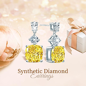 Sterling Silver Dangle Earrings for Women Hypoallergenic Earring Jewelry Yellow Cubic Zirconia Diamond Anniversary Birthday Valentine's Day Gifts for Her Wife Girlfriend Mom