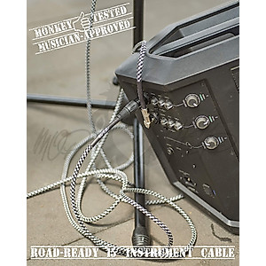 Mophead 15-Foot Guitar Instrument Cable - 1/4 Inch TS to 1/4 Inch TS Right Angle Pro Grade Double Insulated Tweed Braided for Electric Guitar, Bass, Amp, Keyboard (Black and White)