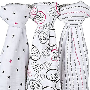 Muslin Swaddle Blanket 100% Soft Muslin Cotton 3 Pack 47"x 47" (Hot Pink)