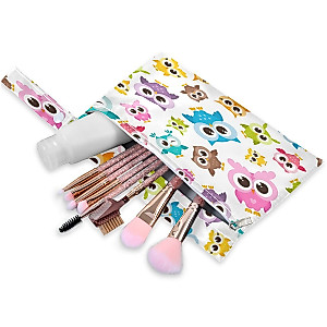 Cute Owl Animal Wet Dry Bags Owl Waterproof Baby Cloth Diaper Bags with Two Zippered Pockets Beach Travel Bag for Swimsuit&Wet Cloth 2pcs