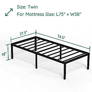 DiaOutro 18 Inch Twin Bed Frame Heavy Duty No Box Spring Needed Metal Platform with Maximum Storage, Easy Assembly, Noise Free, Black