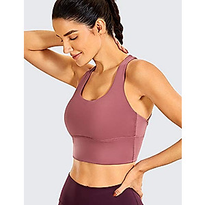 CRZ YOGA Strappy Longline Sports Bras for Women - Wirefree Padded Criss Cross Yoga Bras Cropped Tank Tops Misty Merlot Medium