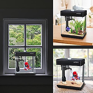 iPriro Glass Betta Aquarium Starter Kits Fish Tank with LED Light and Temp Display 1.5 Gallon, Top Filtration, Gravel Cleaners, Cleaner Tool 4 in 1