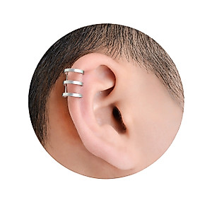 Tornito 4-10 Pairs Stainless Steel Ear Cuff Helix Cartilage Clip On Wrap Earrings Fake Nose Ring Non-Piercing Adjustable (A4: 4 Pairs, Silver Tone)