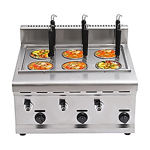 6 Holes Commercial Noodle Cooking Machine Propane Gas Noodle Pasta Desktop Cooker Ramen Cooker Kitchen Stainless Steel Noodle Machine for Restaurants,Noodle Shops