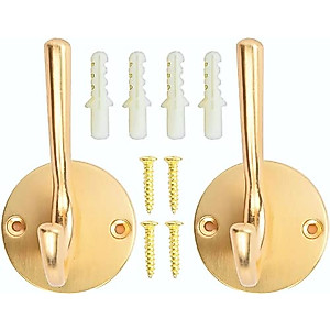 Gold Towel Hook 2 Pcs- Decorative Brass Wall Hook for Robe, Coats, Hat, Large and Small Bathroom Accessories - Single Gold Wall Hook - Gold Coat Hooks Includes Metal Hanging Hardware