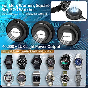 ECEEN Solar Watch Charger, 8 Hours Timing Off with Men, Women & Square 3 Caps, LED UV Light Charge Eco Driver Watches Compatible Casio/Tough/Protrek/Seiko/Citizen/Garmin/Timex/Bering/FANMIS (Black)