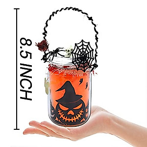 4 pcs Halloween DIY Lantern Jar Craft Kit Decor Supplies Gift, Flickering Flameless Candles(Red, Orange, Green) and Accessories(Eyeball, Spider, finger), Indoor Outdoor Garden DIY Decor Art Project