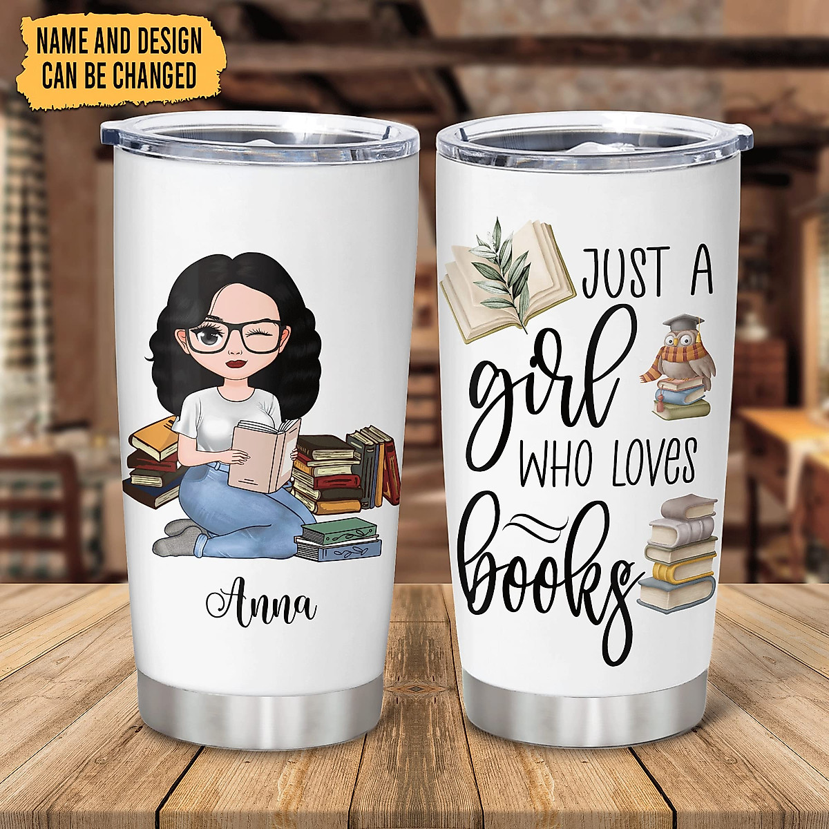 Hyturtle Personalized Book Lover Gifts for Book Reading Lover Librarian Bookish Girl Women - Birthday Christmas - Just A Girl Who Loves Books Custom Name Appearance 20oz Stainless Steel Tumbler