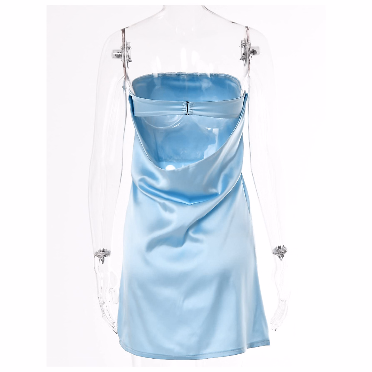 LYANER Women's Satin Silk Hollow Out Back Strapless Tube Bodycon Club Mini Dress Blue# Medium