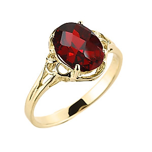 Modern Contemporary Rings 14K Yellow Gold January Birthstone Genuine Oval Garnet Gemstone Solitaire Ring - Size 8