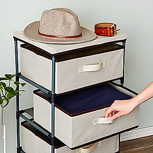 4 Tier Organizer Drawer Storage Tower, Fabric Dresser for Closet, Bedroom, Clothing, Beige (16.5 x 33 In)