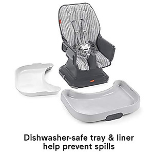 Fisher-Price Baby to Toddler High Chair SpaceSaver Simple Clean Portable Dining Seat & Booster with Washable Deep Tray & Liner, Pencil Strokes