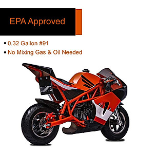 FRP 50cc 2-Stroke Pocket Bike 03, EPA Approved Gas Pocket Bike for Kids W/Strong Dual Brake, Realistic Racing Pocket Rocket Max Speed 20 Mph, Mini Bike Max Weight 165 LB-Ultra Edition (Orange)