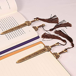 Gdpaddy Handmade Natural Bamboo Bookmark with Beautiful Tassels,Vintage Style Bookmark is A Unique Gift for Teachers, Students, Men and Women - 4Pcs (Sword)