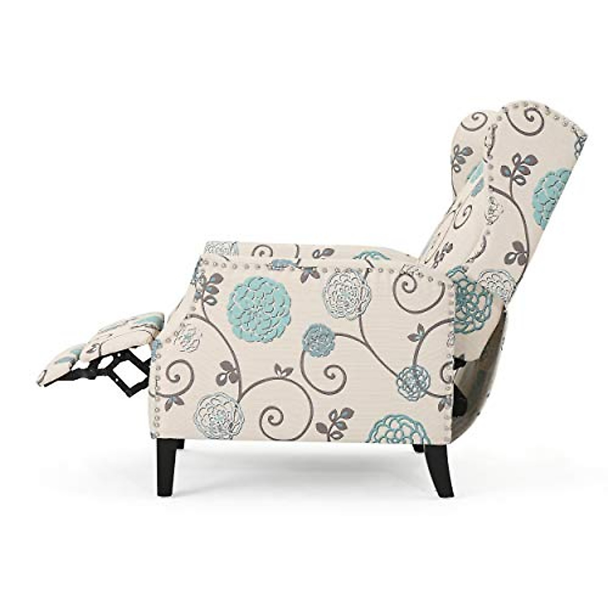 Christopher Knight Home Ellyn Fabric Recliner (Set of 2), Light Beige with Blue Floral, Dark Brown