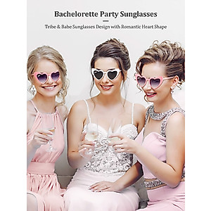 Dunzy 7 Pairs Bachelorette Sunglasses Retro Heart Bride Sunglasses Vintage Wedding Sunglasses for Bridesmaid Bridal Party (White, Pink, Grey)