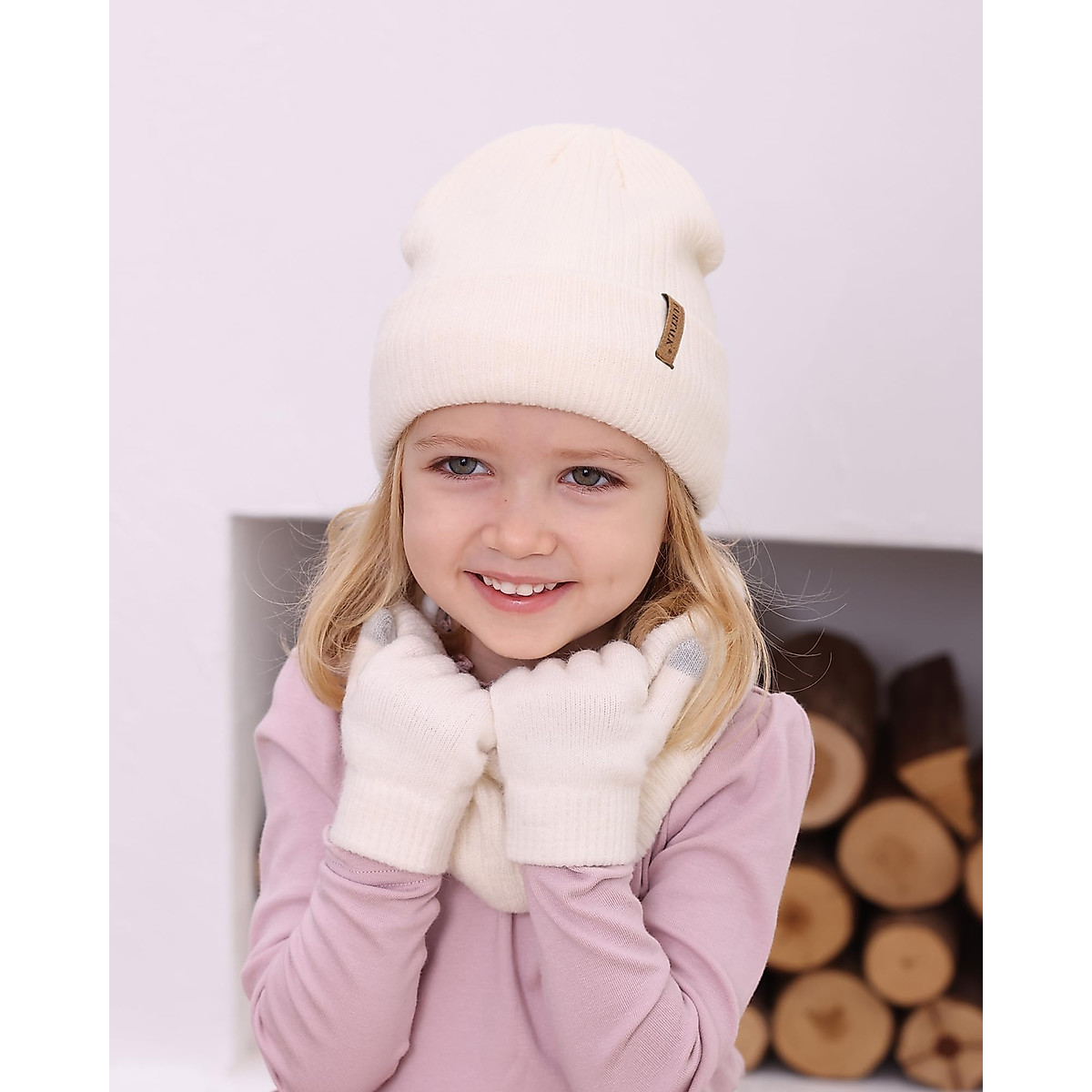 Toddler Beanie and Gloves for Boys Girls Kids Winter Hats and Gloves Set Baby Knit Beanies