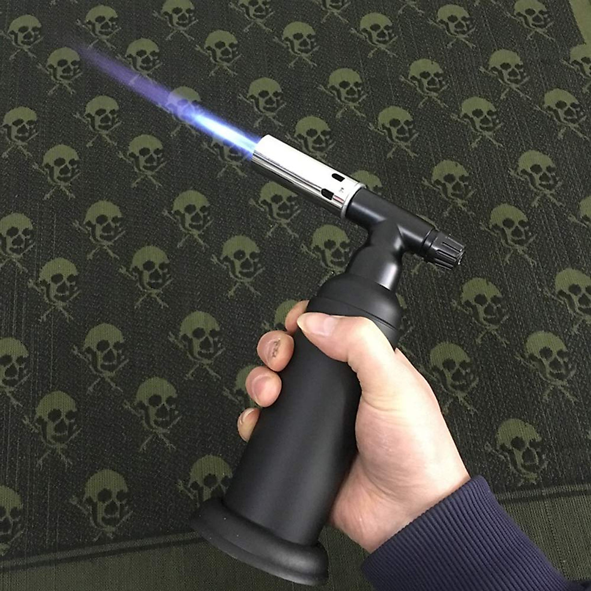 Butane Torch, JUN-L Big Blow Torch Refillable Cooking Torch Lighter, Adjustable Flame for Desserts, BBQ, Soldering with Safety Lock (Butane Gas Not Included) (Black)