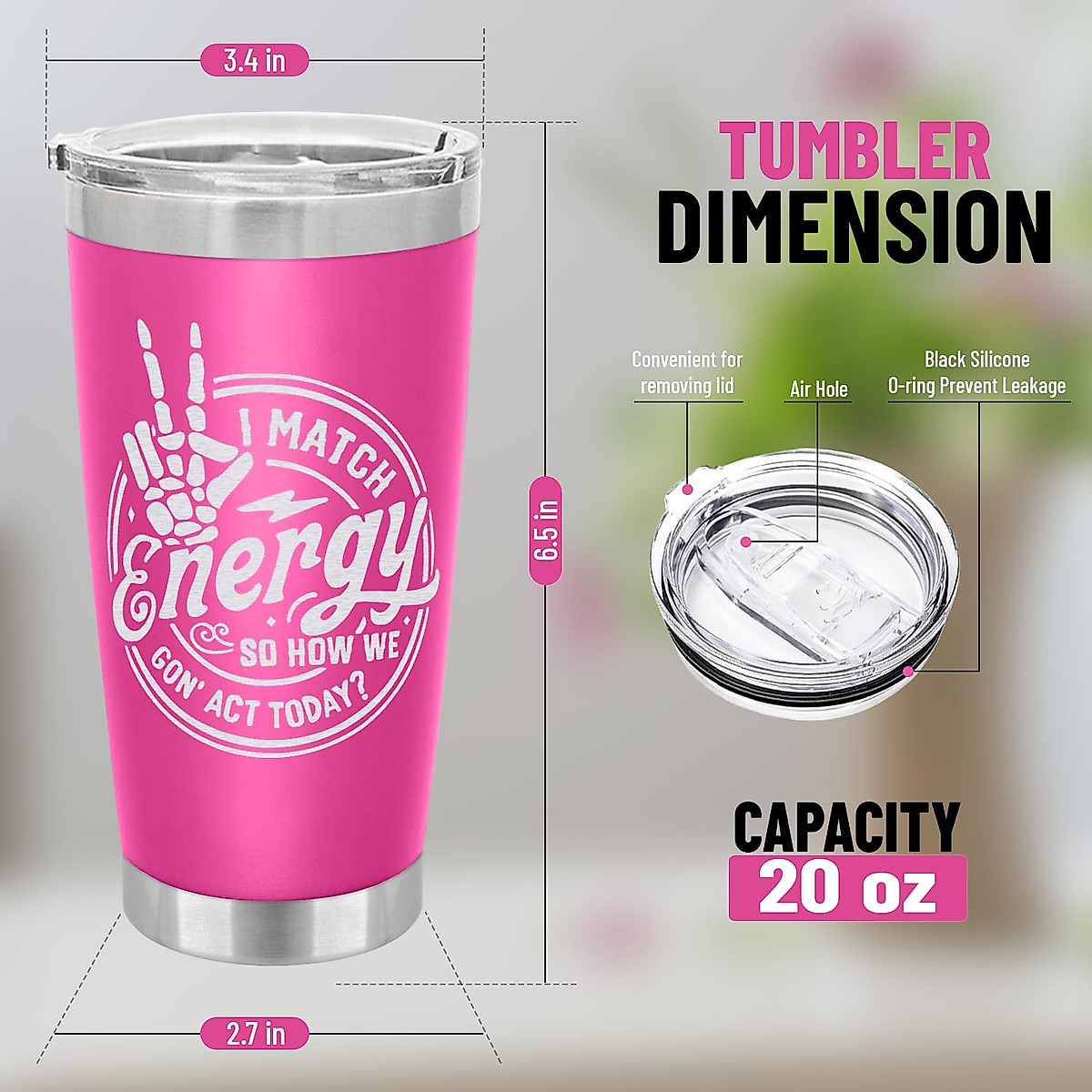 Funny 20oz Travel Coffee Mug -Insulated Stainless Steel Tumbler with Slider Lid, BPA-Free, Dishwasher Safe, Fits Car Cup Holders-Witty Sarcastic Engraved Gift for Women, Men, Coworker Gifts-Hot Pink