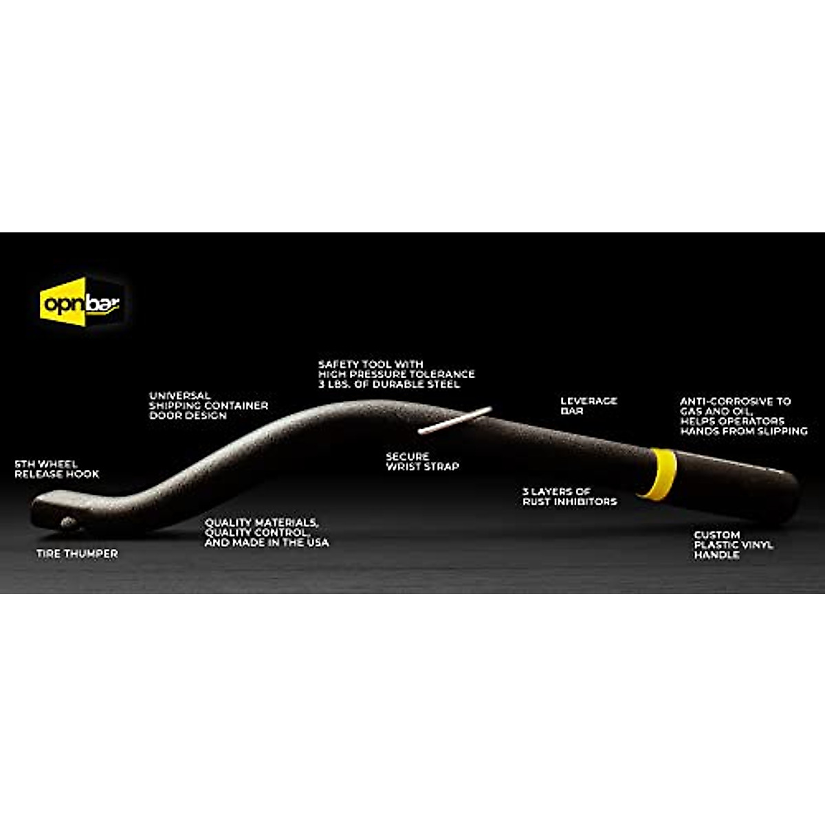 Leverage Bar for Shipping Container Doors - and More, Steel - by Shipping Container Safety International 6f706e626172, Flat Black, Yellow