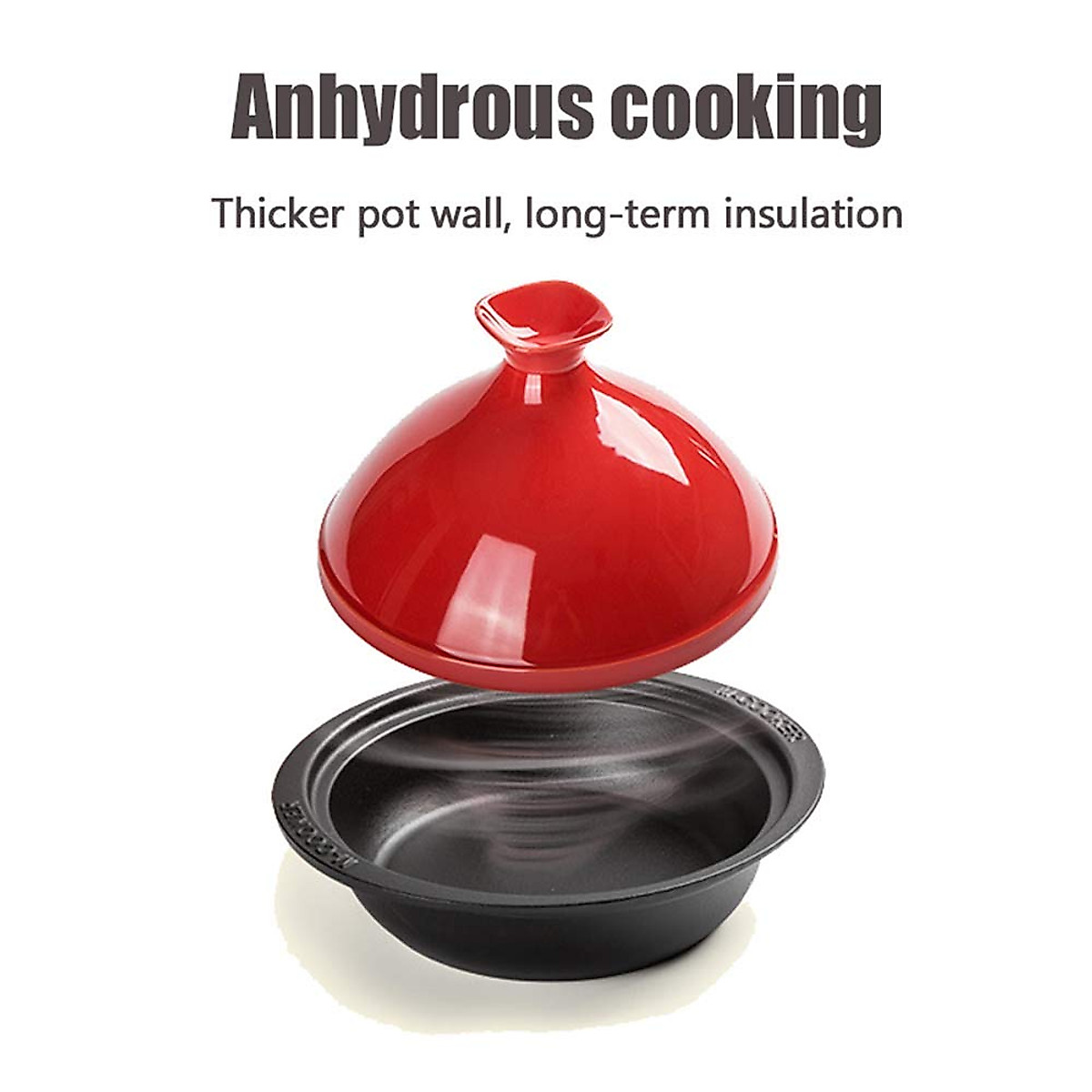 ECBCUEG Home Lead Free Cooking Tagine, 24Cm Enameled Cast Iron Tangine with Ceramic Lid and Cast Iron Base Compatible with All Stoves (1.5L),Red (Red)