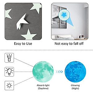 1049 Pieces Luminous Sticker Wall Decal Luminous Stars self-Adhesive Children's Room Wall Stickers Moon and Stars Fluorescent Wall Stickers, Stickers for Children's Rooms Girls Decorative