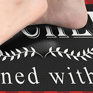 Arttown Anti-Fatigue Kitchen Rug Set of 2 Black Red Buffalo Plaid Cushioned Floor Mat, Standing Waterproof Non-Slip Mat and PVC Ergonomic Comfort Foam Rug for Kitchen