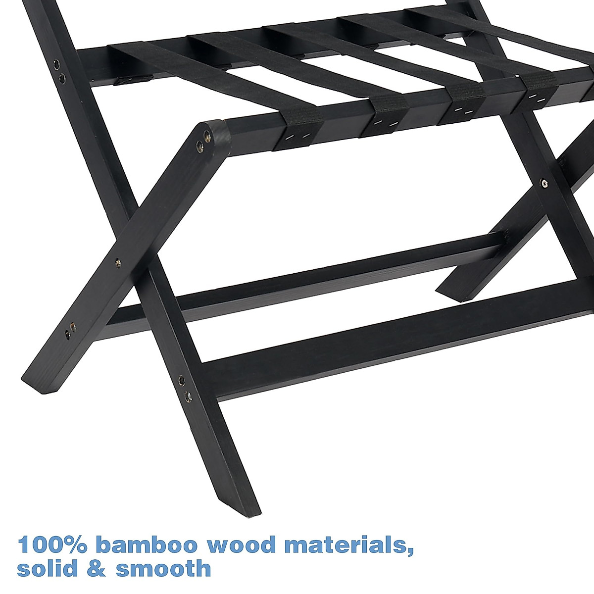 ALAPUR Bamboo Luggage Rack for Guest Room, Folding Luggage Holder with Storage Shelf , Suitcase Stand for Bedroom,Guest Room,Hotel，Black