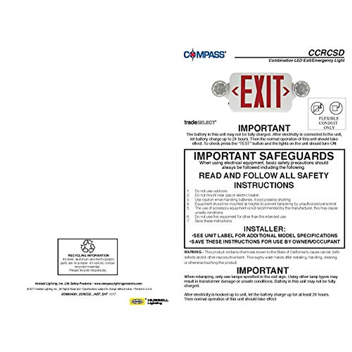 Compass CCG Hubbell Lighting LED 2 Head Emergency Light, White