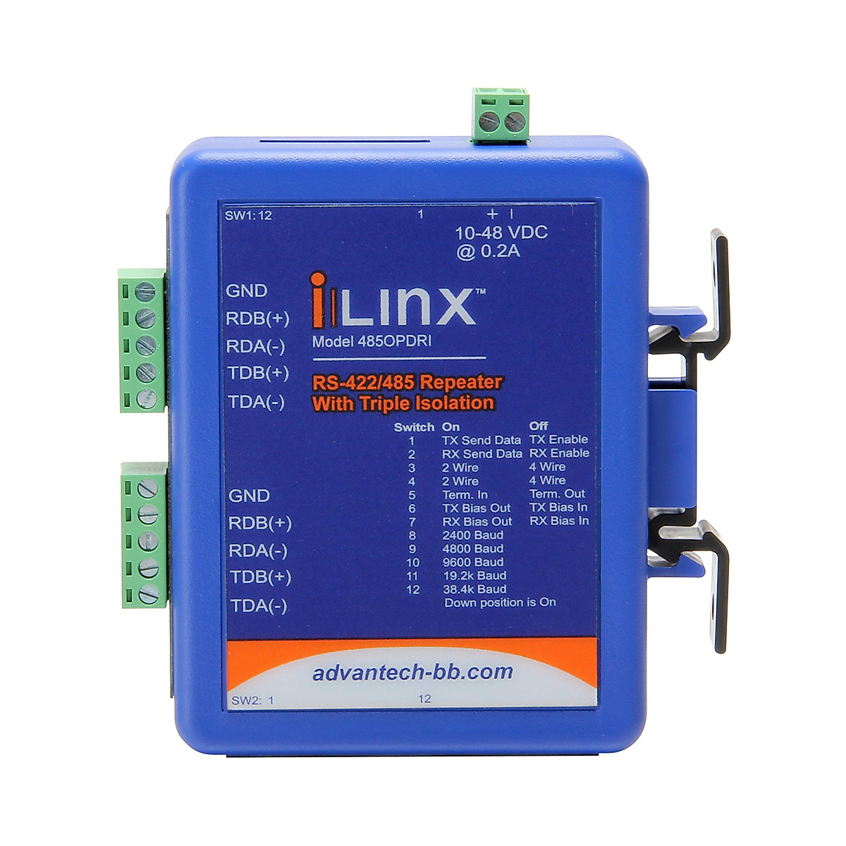 Advantech BB-485OPDRI, Triple Isolated RS-485/422 DIN Rail Repeater