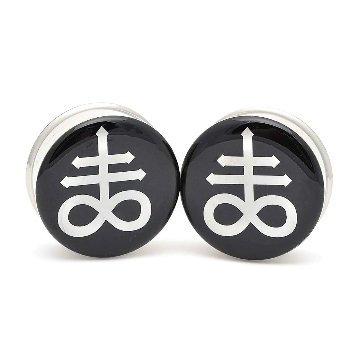 Mystic Metals Body Jewelry Large Gauge Leviathan Cross Style 2 Picture Plugs - Sold As a Pair (1-1/2" (38mm))