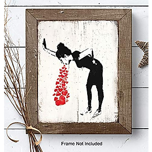 Banksy Wall Art - Love Sick Graffiti Art - Sign Plaque Photo Print - Funny Gift for Urban Street Art Mural Fans - Cool Unique Original Room or Home Decor, Wall Decoration Poster - 8x10 Unframed
