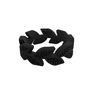 QALO Women's Rubber Silicone Ring, Vine Rubber Wedding Band, Breathable, Durable Engagement Silicone Ring, 5.8mm Wide 1.75mm Thick, Black, Size 7