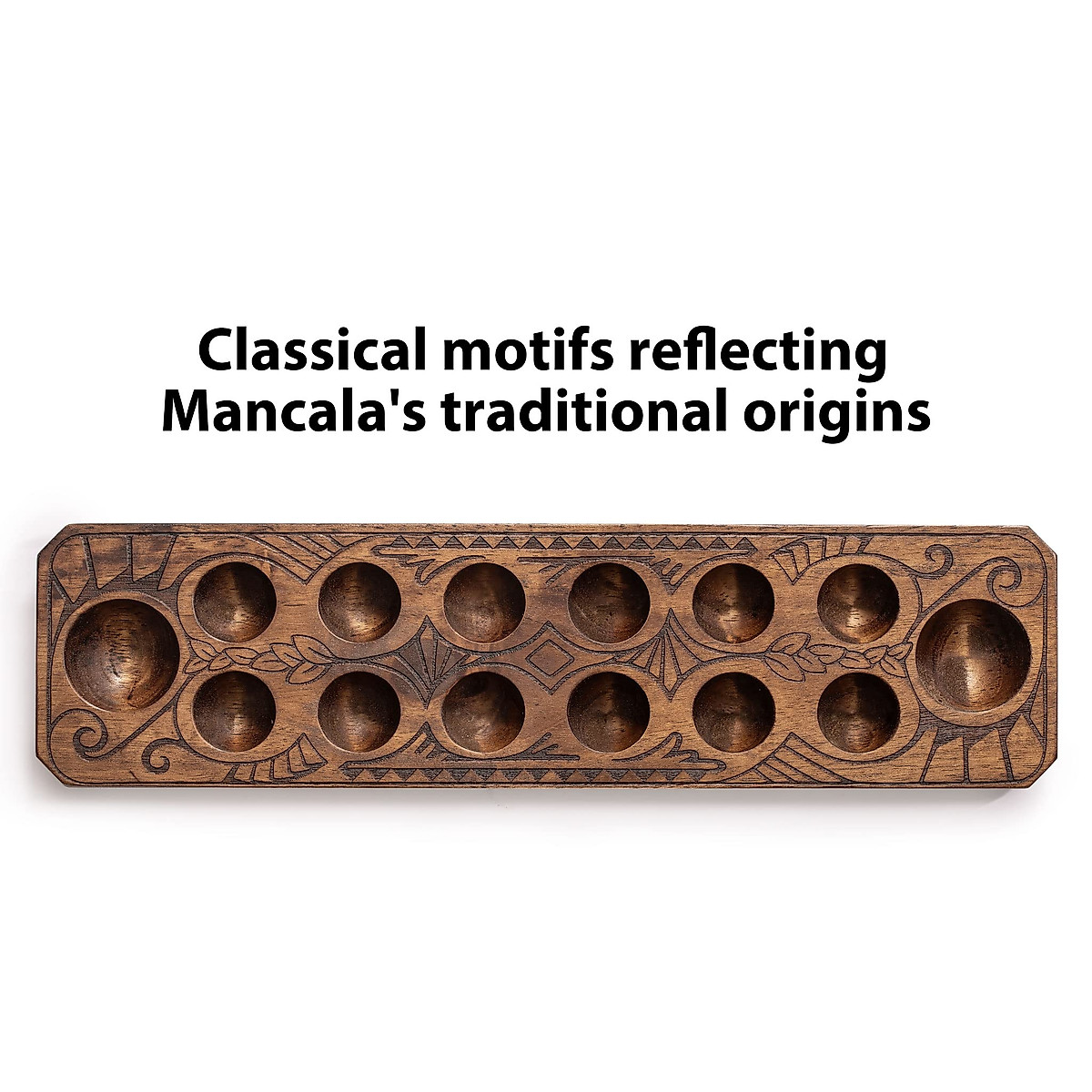 Yellow Mountain Imports Mancala Set with 17.3-Inch Solid Wood Board and Quartz Pebble Playing Pieces