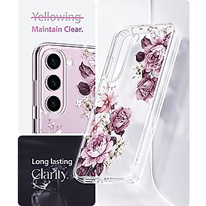 GUOVLIN for Samsung Galaxy S23 Case 6.1", with [Screen Protector+Camera Lens Protector] Flower Shockproof Hard Back&Soft Edge Clear Floral Women Bumper Protective Phone Cover, 2023 (Alluring Purple)