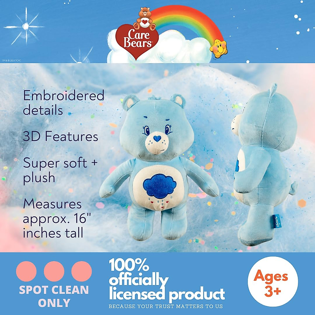 Franco Collectibles Care Bears Grumpy Bear Bedding Super Soft Plush Decorative Throw Pillow, (Officially Licensed Product)