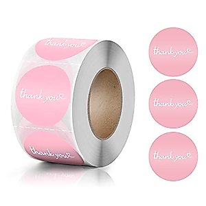 Thank You Stickers,1.5 Inch Pink Thank You Sticker Roll for Business,500 Pcs Thank You Labels for Gifts Bags,Envelopes,Bubble mailers& Bags