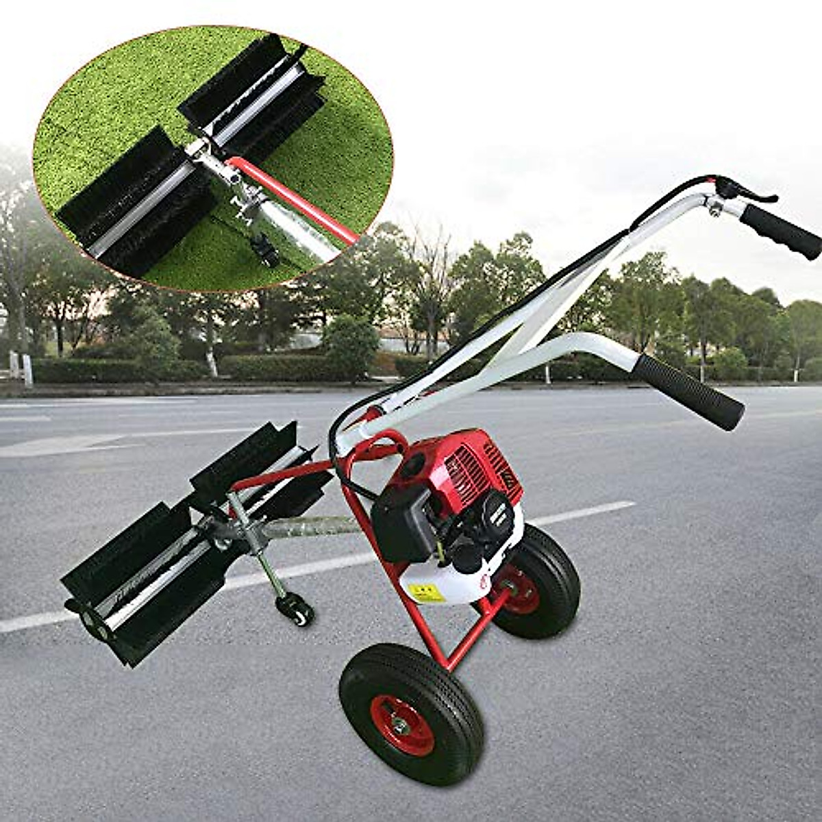 Gas Power Hand Held Walk Behind Sweeper,1.7HP 43CC 2 Stroke Park Garden Cleanning Sweeper Machine Set for Sidewalk Grass Snow Cleaning Lawn