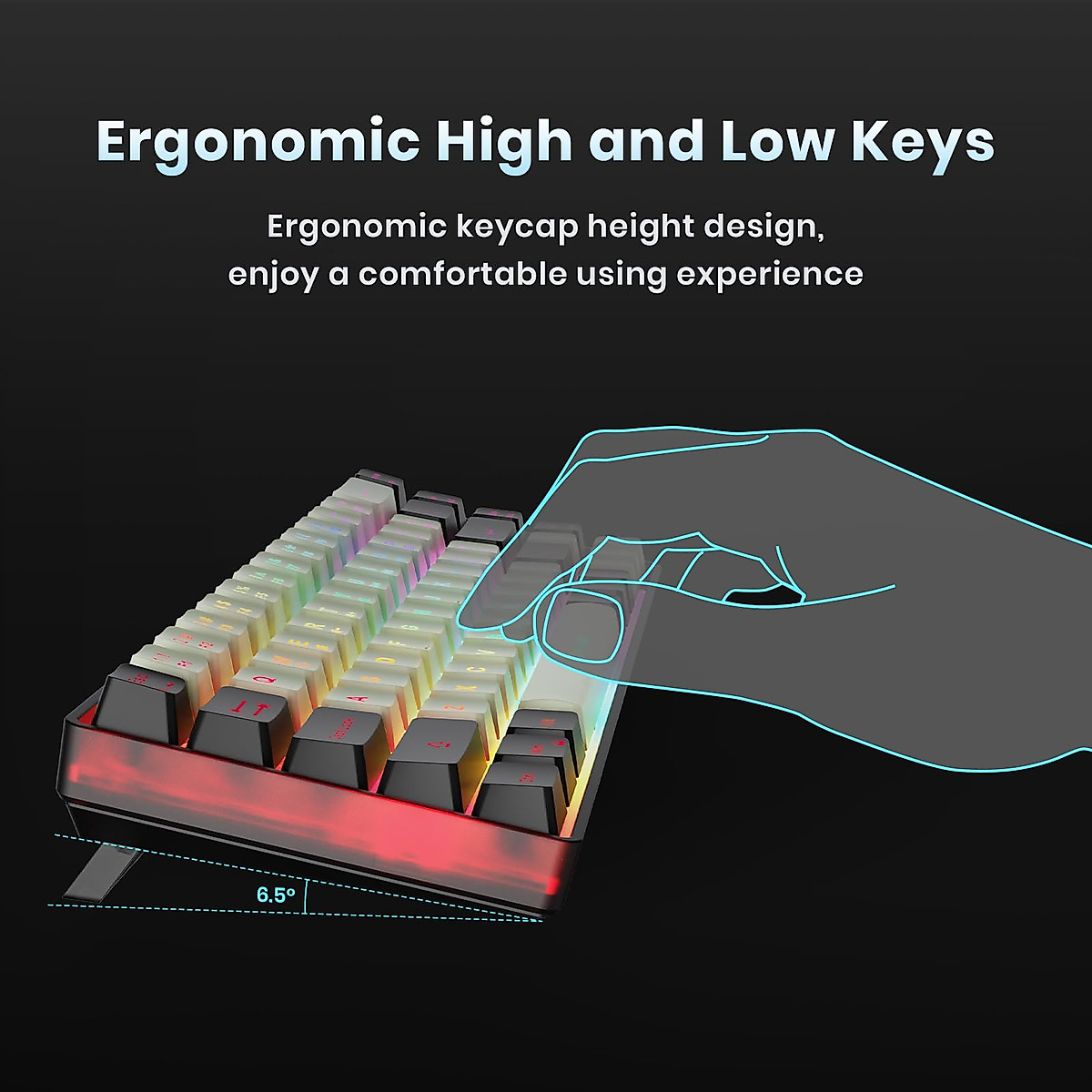 GEODMAER 65% Wireless Gaming Keyboard, Rechargeable Backlit Gaming Keyboard, 68 Keys Ultra-Compact Anti-Ghosting No-Conflict Keyboard for PC Laptop Gamer (White-Black)