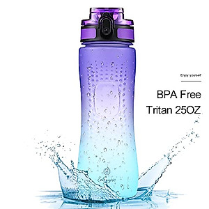 Edmyre 25OZ Motivational Water Bottle with Time Marker, BPA Free Leakproof Tritan Water Jug, Purple/Blue Gradient color 0.2 Gallon Water Bottles