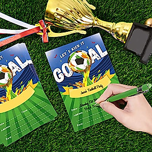 WERNNSAI Soccer Ball Birthday Party Invitations with Envelopes for Boys - Sports Themed Birthday Party Supplies Kids Girls 24 Count Football Blank Party Invites Cards with Goal Stickers
