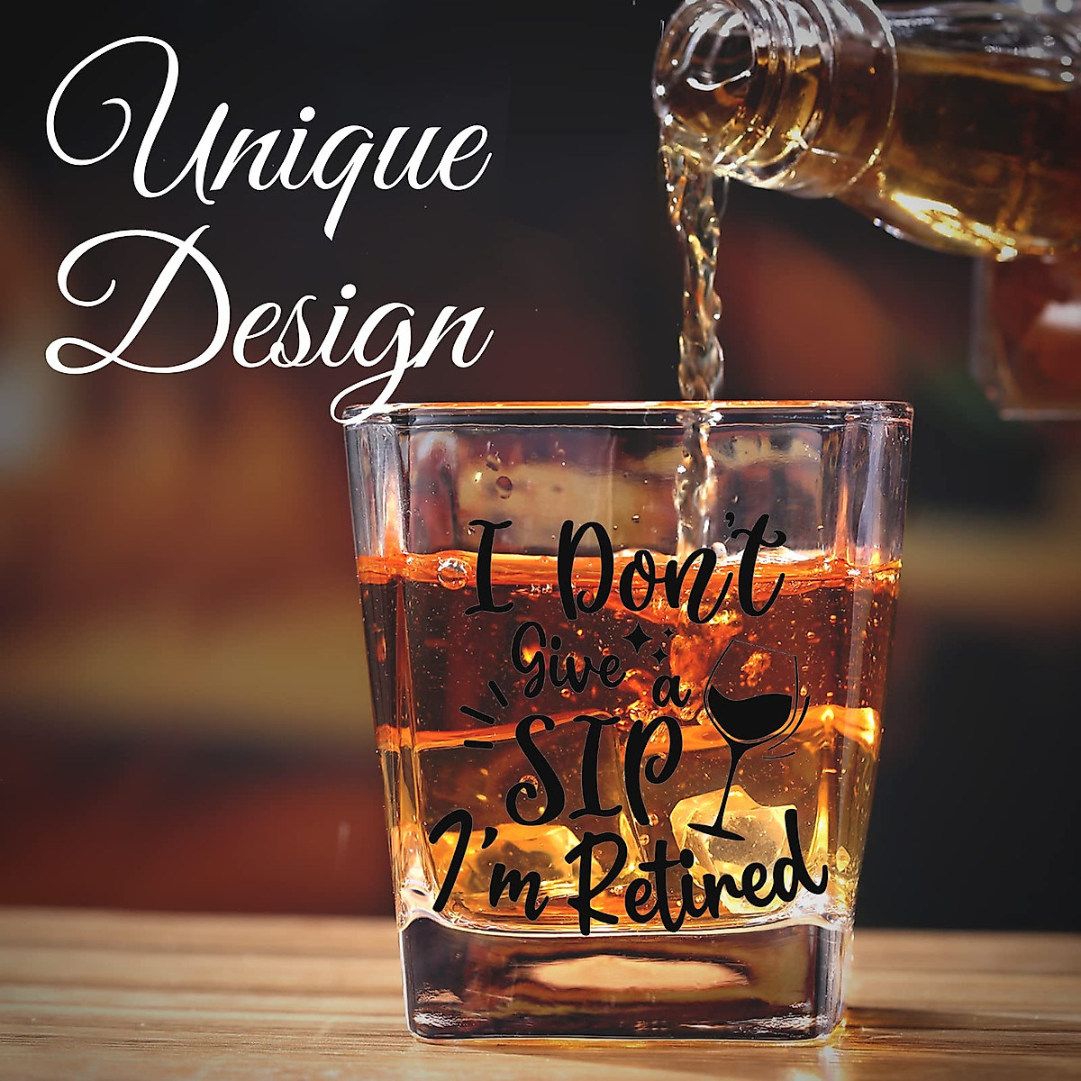 Onebttl Retirement Gifts for Women & Men, I Don't Give a Sip I'm Retired Whiskey Glass 8.5 oz (250 ml), Retired Gifts for Dad, Mom, Grandpa, Grandma, Teacher, Boss, Whiskey Retirement Gifts