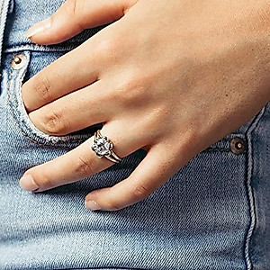 Joolala Cubic Zirconia Flower Sterling Silver Women's Ring - 925 Silver Ring for Woman - Round Faceted CZ Cut, Prongs Setting, Anniversary Engagement Ring (8)