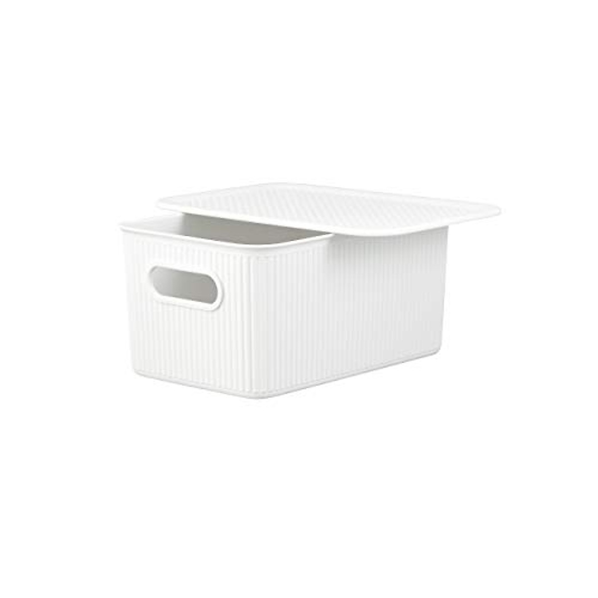 Superio Ribbed Collection - Decorative Plastic Lidded Home Storage Bins Organizer Baskets, Medium White (2 Pack - 5 Liter) Stackable Container Box, for Organizing Closet Shelves Drawer Shelf