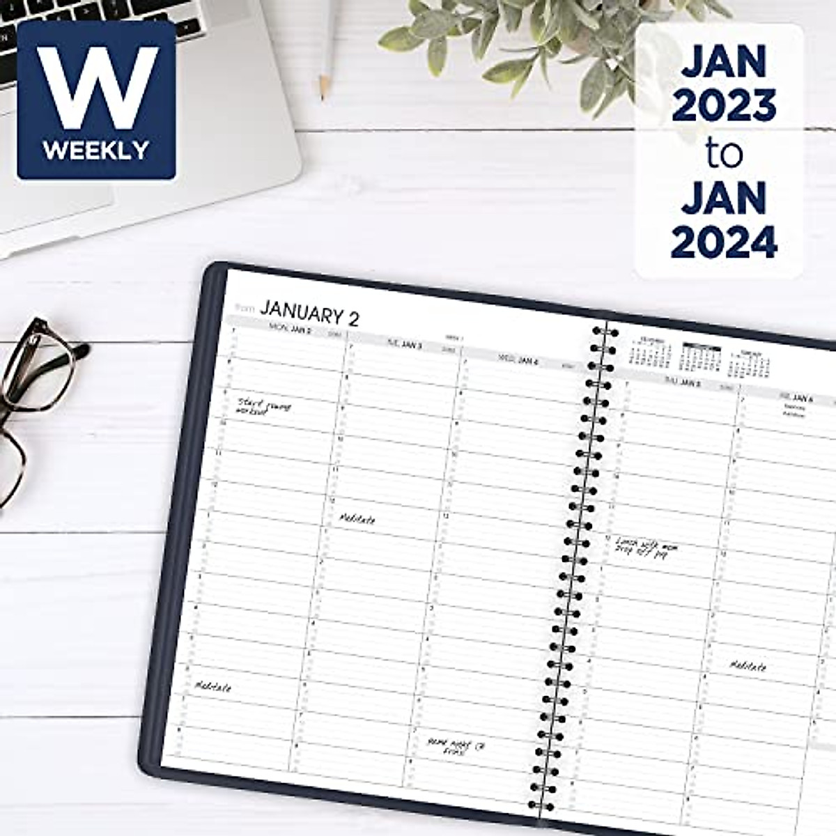 AT-A-GLANCE 2023 Weekly Planner, Quarter-Hourly Appointment Book, 13 Months, 8-1/4" x 11", Large, Navy (7095020)
