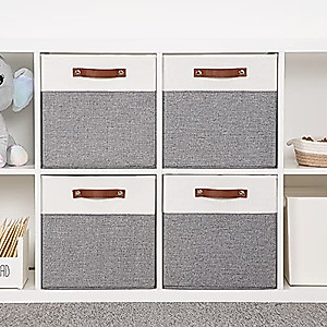 HNZIGE Foldable Storage Bins 13x13 Storage Cubes Set of 4 Fabric Linen Storage Baskets for Shelves Drawer with Handles Organizer for Shelves Toy Nursery Closet Bedroom