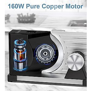 Meat Slicer, Electric Deli Meat Slicer for Home Facelle, 0-18mm Adjustable Thickness Electric Food Slicer Machine with Removable Stainless Steel Blades, Foldable and easy to store