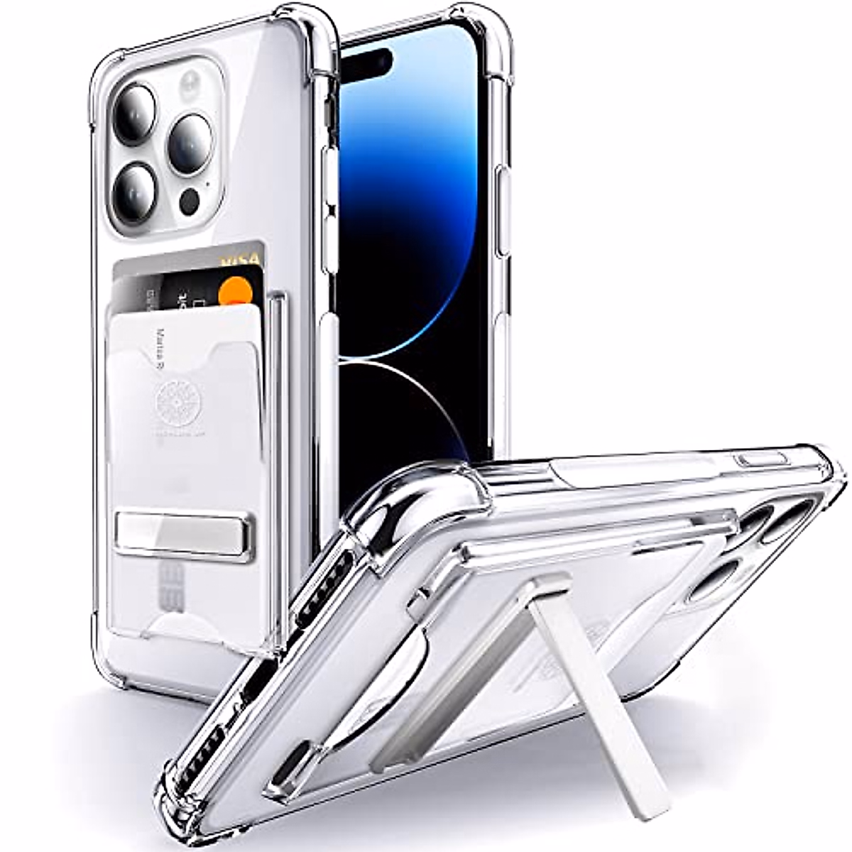 Shields Up Designed for iPhone 14 Pro Max Case with Card Holder (3 Cards), iPhone 14 Pro Max Case Wallet with Stand, Slim Protective Shockproof Transparent Cover for iPhone 14 Pro Max 6.7 inch, Clear